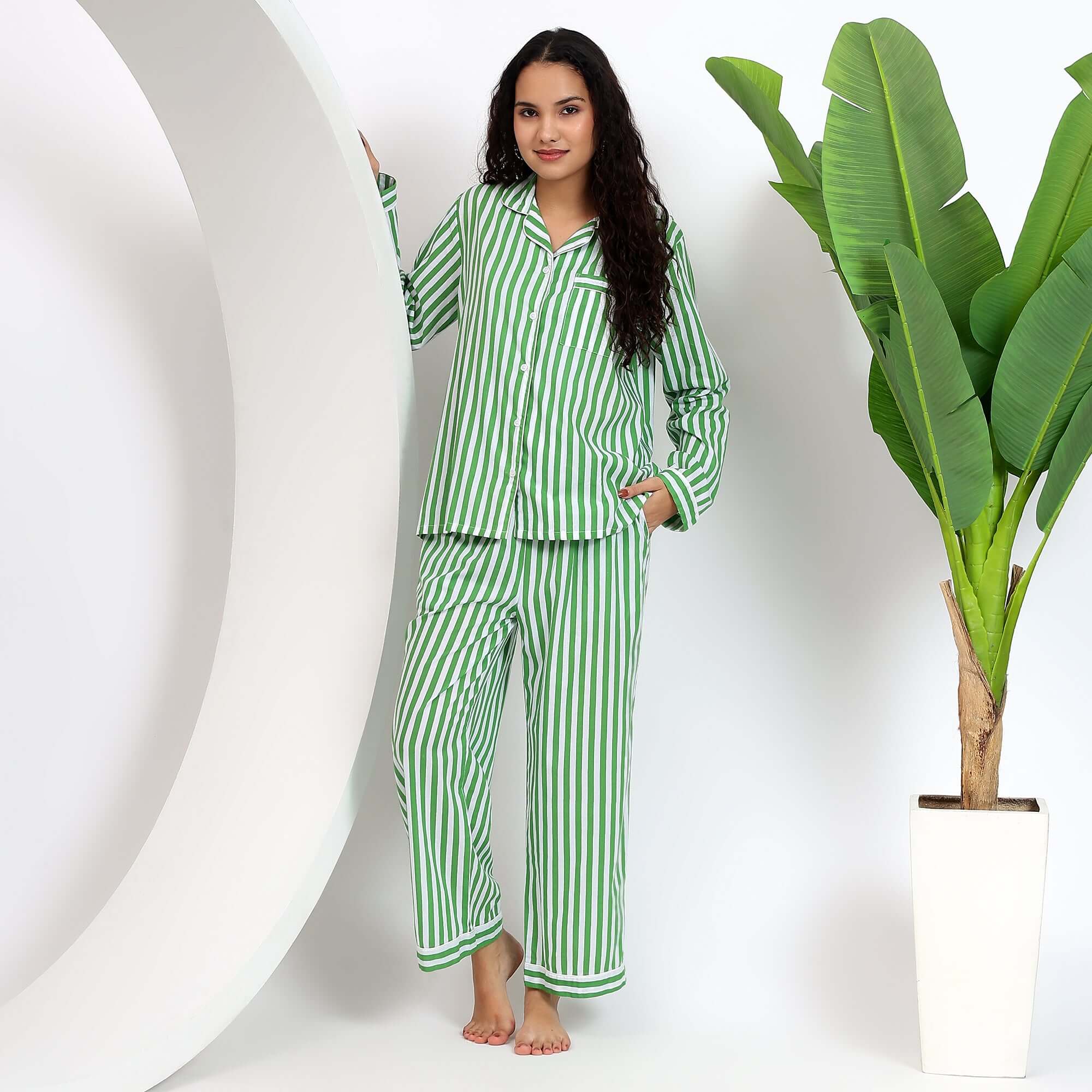 Block Print Cotton Long Pajamas for Women – Indian Stripe PJ Set – Indo ...