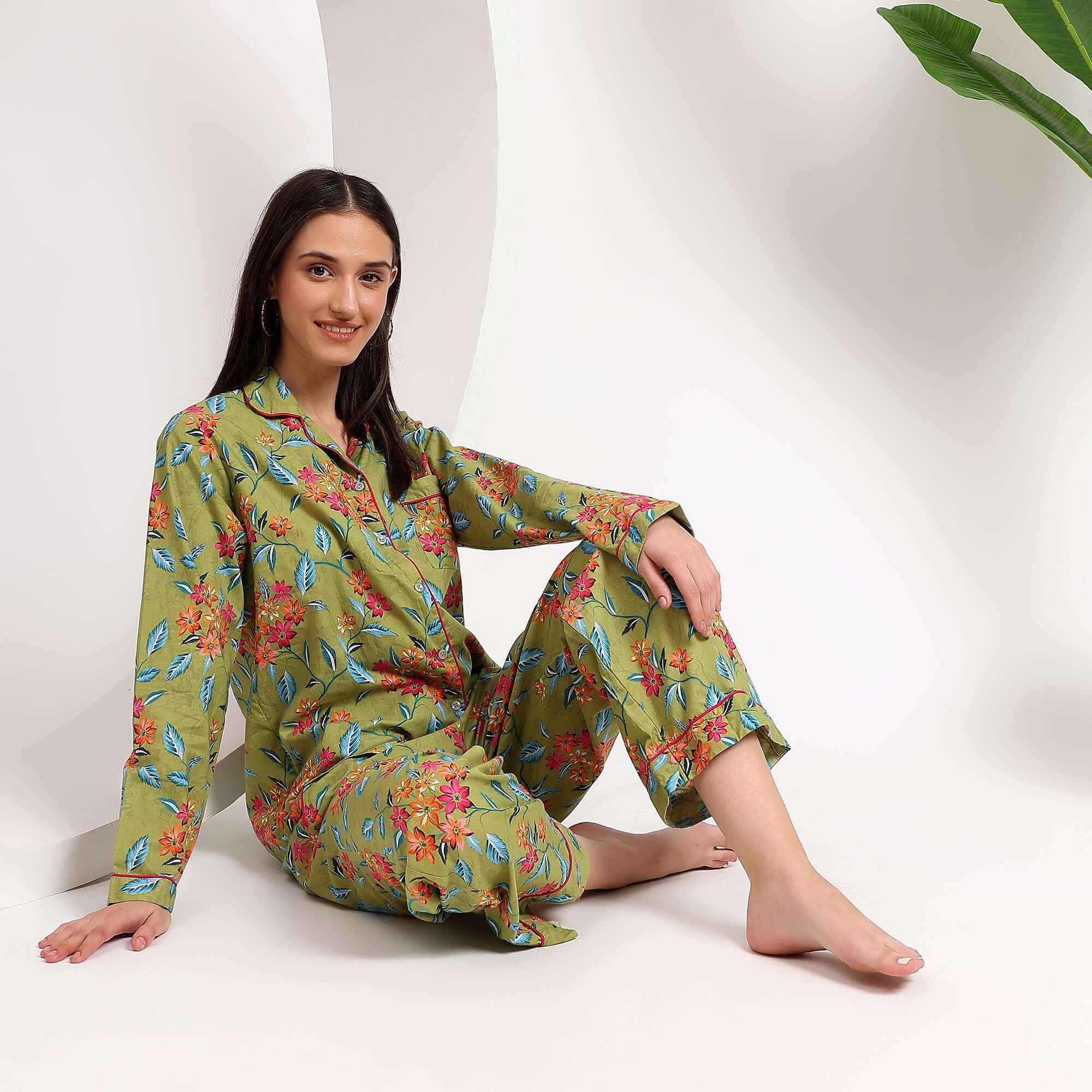Floral Print Pajama Set & Pjs – Indian Block Print Cotton Pajamas ...
